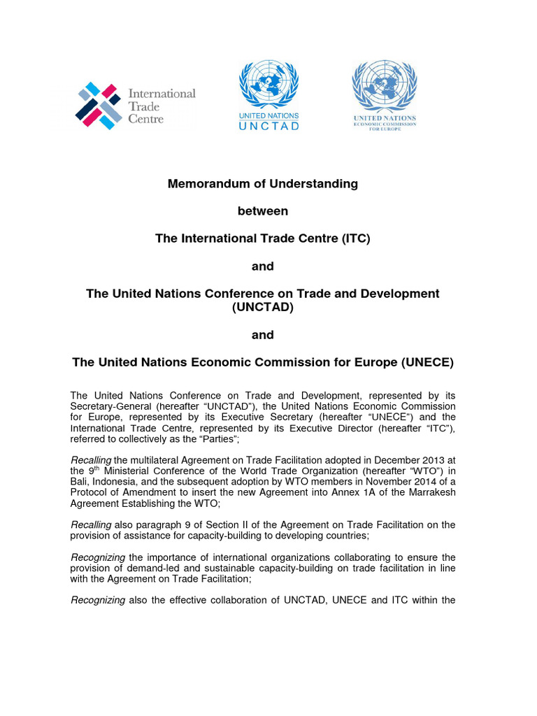 MoU Between UNECE ITC and UNCTAD 22 04 2015 | PDF | World Trade ...