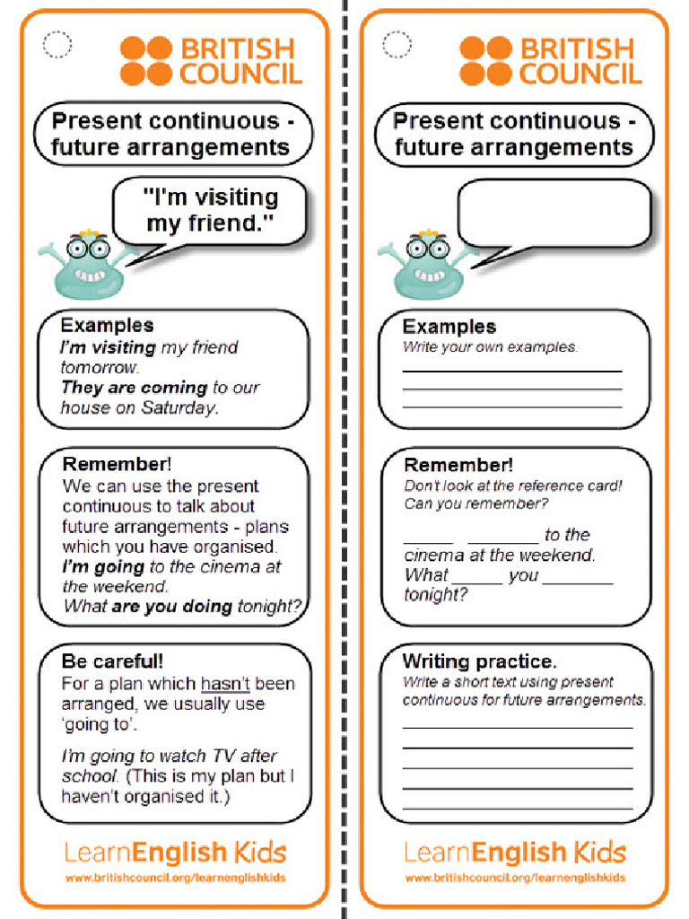 Grammar Practice Reference Card Present Continuous Future Arrangements | PDF