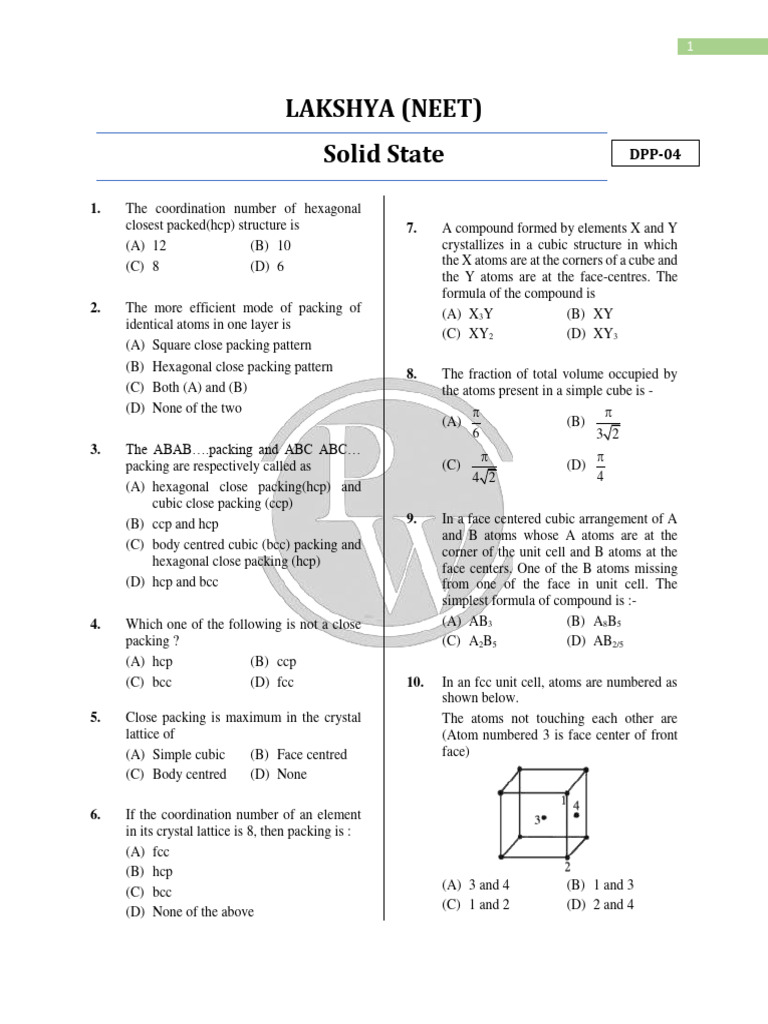 Lakshya (Neet) Solid State | PDF | Crystal Structure | Physical Chemistry