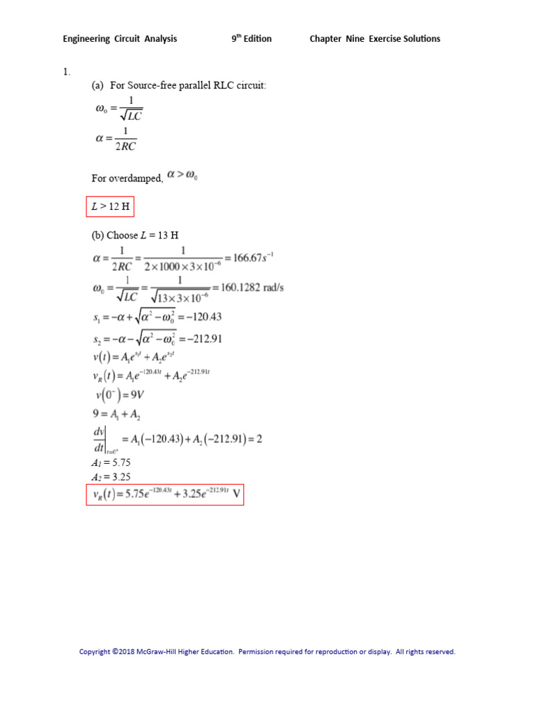 Engineering - Circuit - Analysis - 9th Solutions - CH - 09 | PDF | Electrical Network | Network ...