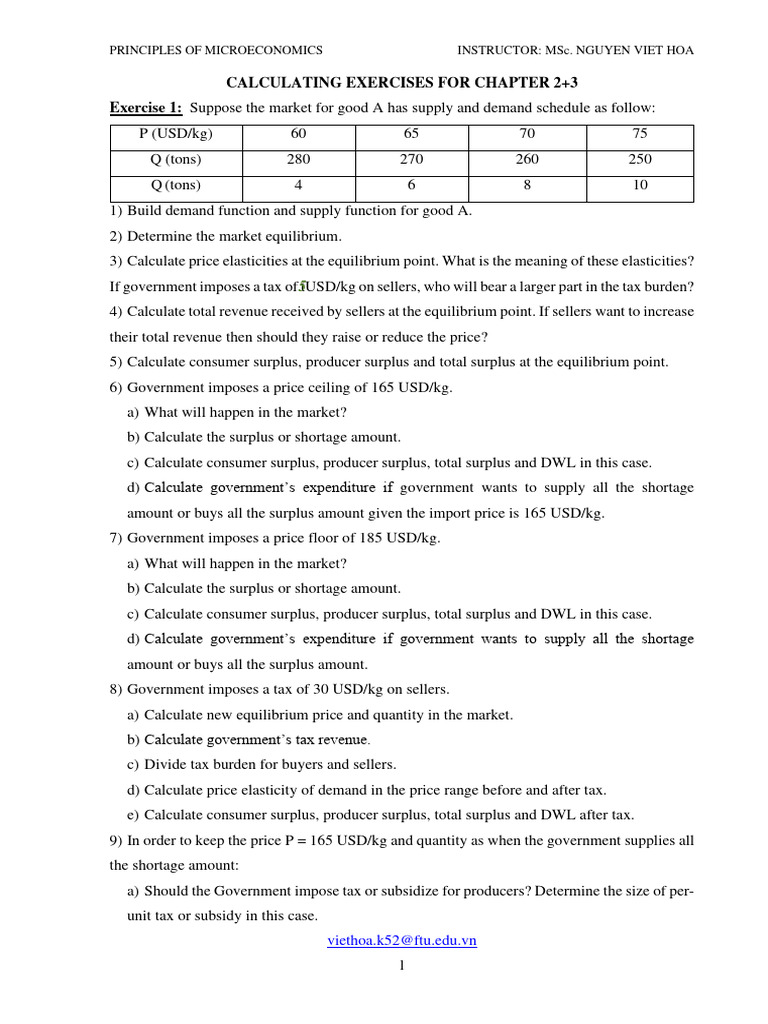 Calculating Exercise Chap 2+3 | PDF | Elasticity (Economics) | Economic Surplus
