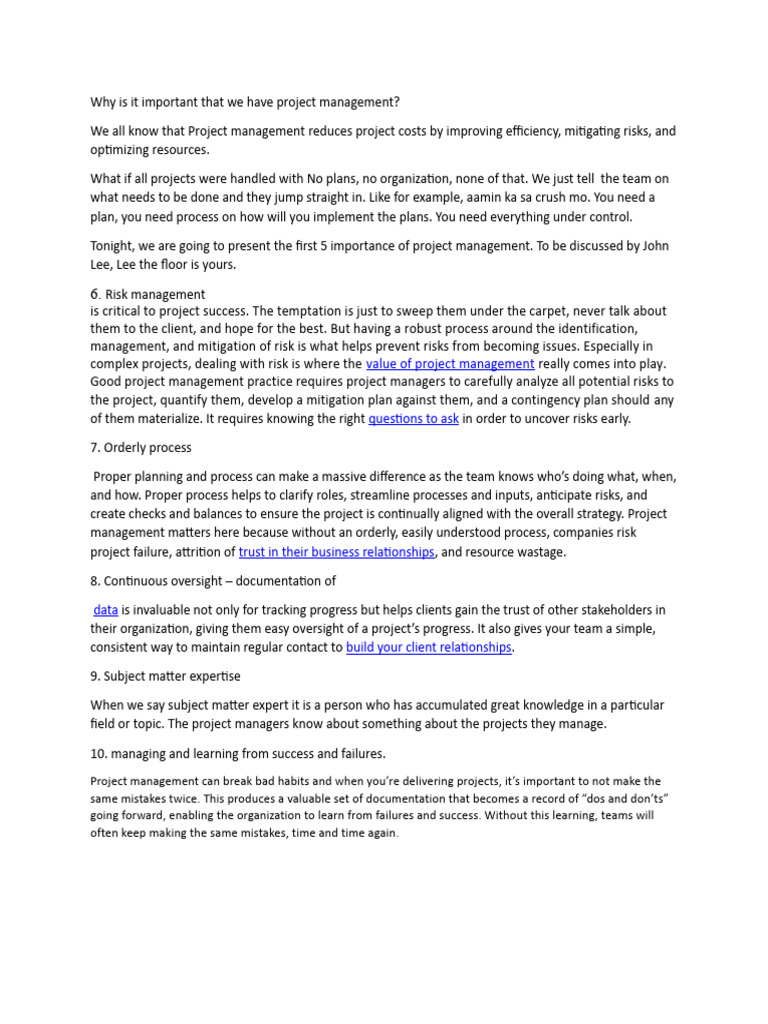 Why Is It Important That We Have Project Management | PDF | Project ...