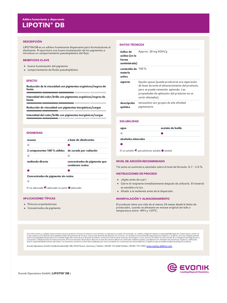 LIPOTIN DB TDS ES ES TDS PV 52006354 Es ES WORLD | PDF | Solubilidad ...