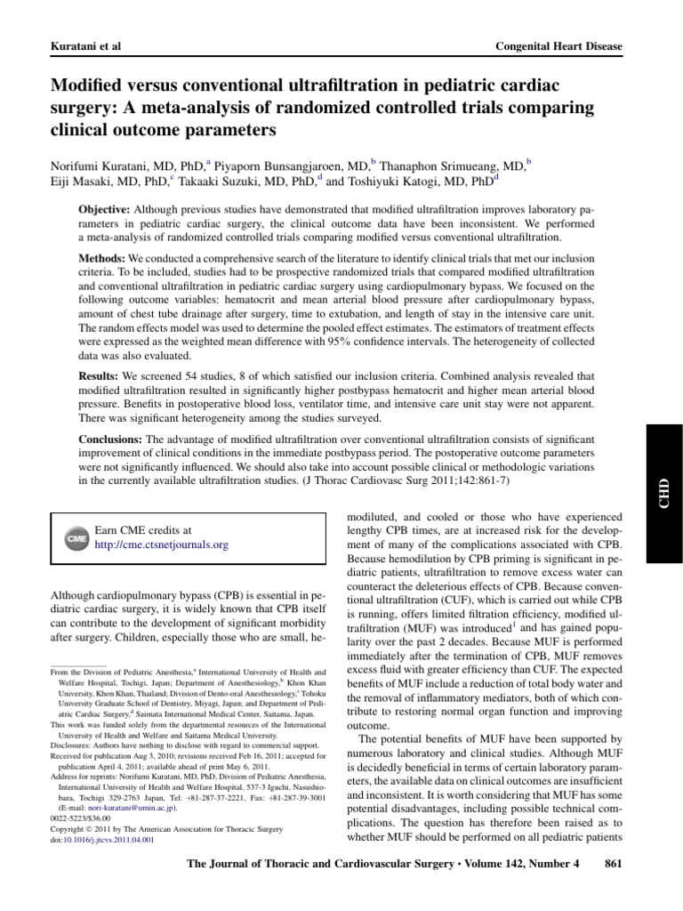 Modi Ed Versus Conventional Ultra Ltration in Pediatric Cardiac Surgery ...