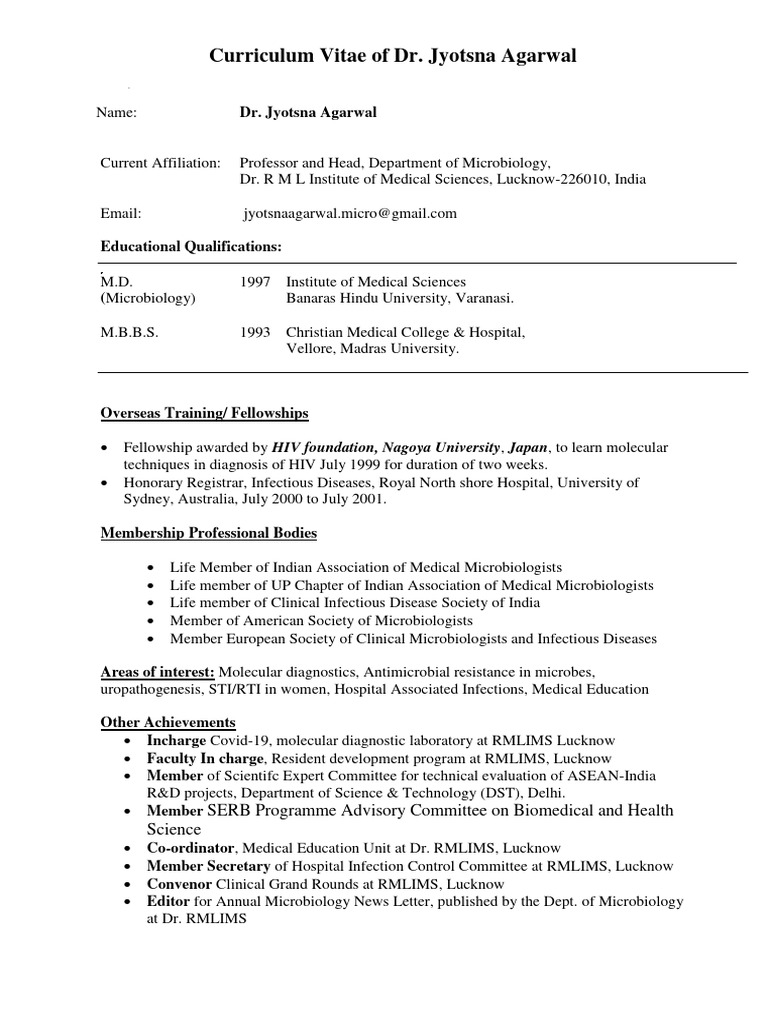 Jyotsna CV updated for website | Download Free PDF | Infection | Antimicrobial Resistance