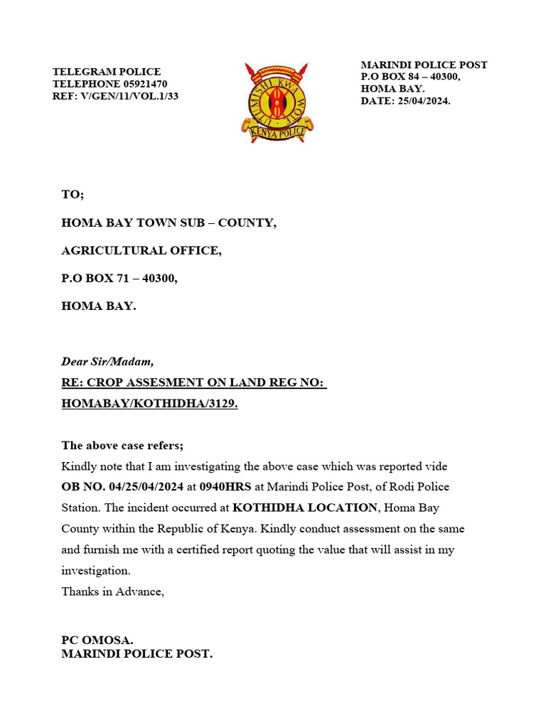 Crop Assessment Request for Investigation | PDF