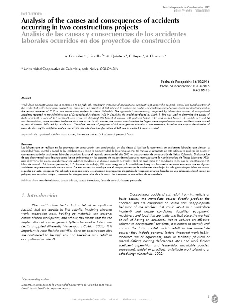 Analisis de Las Causas y Consecuencias de Los Acci | PDF | Occupational Safety And Health | Risk