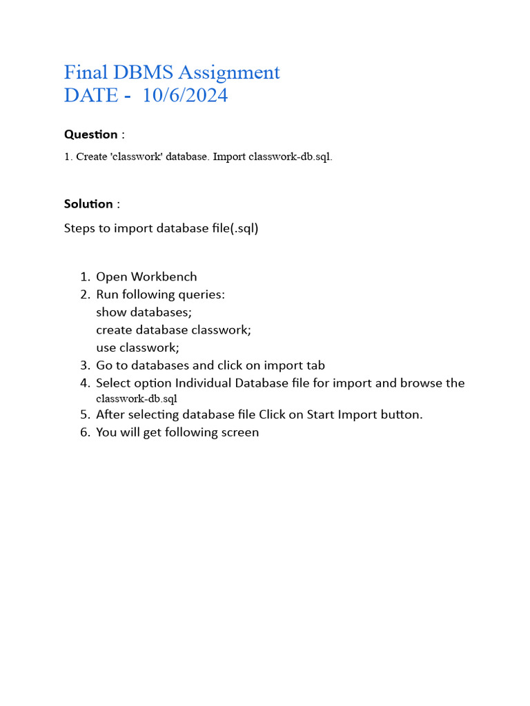 Final DBMS Assignment 10 Jun 2024 | PDF | Databases | Table (Database)