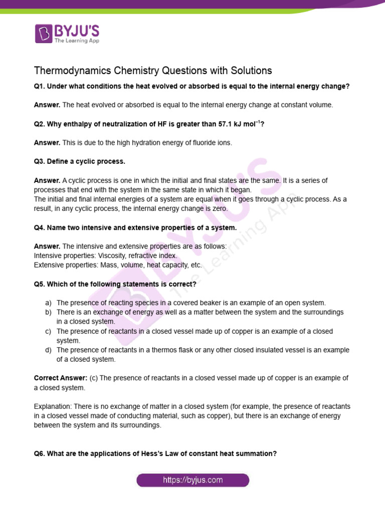 Thermodynamic Questions.docx | PDF | Enthalpy | Heat
