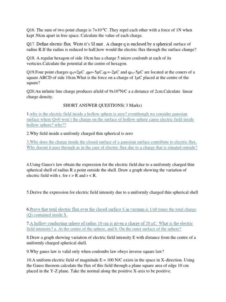 Physics Rmning HHW | PDF | Electric Field | Sphere