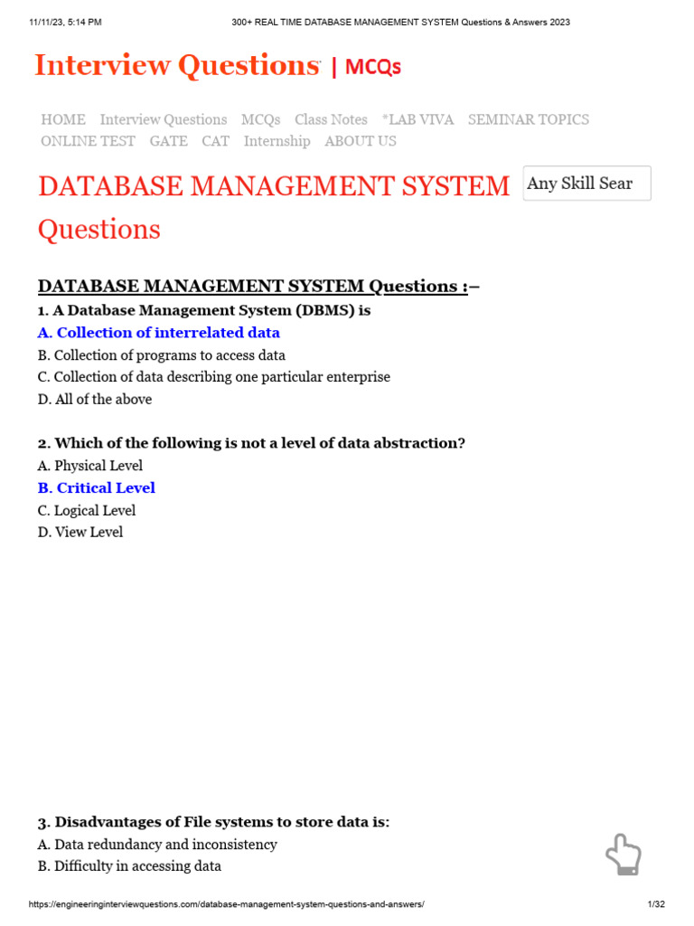 300+ REAL TIME DATABASE MANAGEMENT SYSTEM Questions & Answers 2023 | PDF | Databases | Database ...