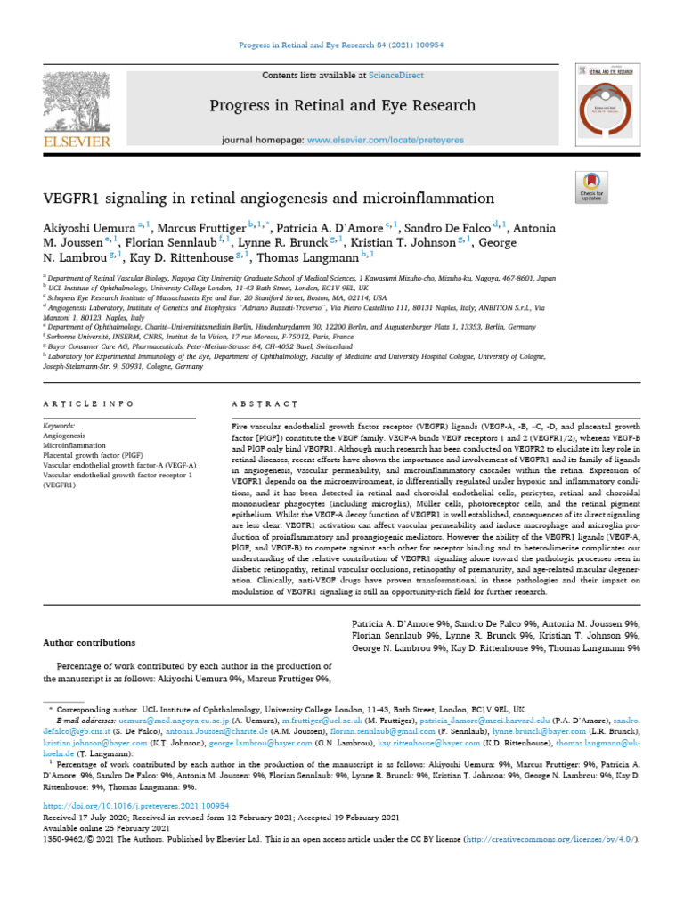 VEGFR1 Signaling in Retinal Angiogenesis and - 2021 - Progress in ...