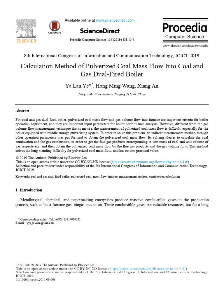 Calculation Method of Pulverized Coal Mass Flow in | PDF | Combustion ...