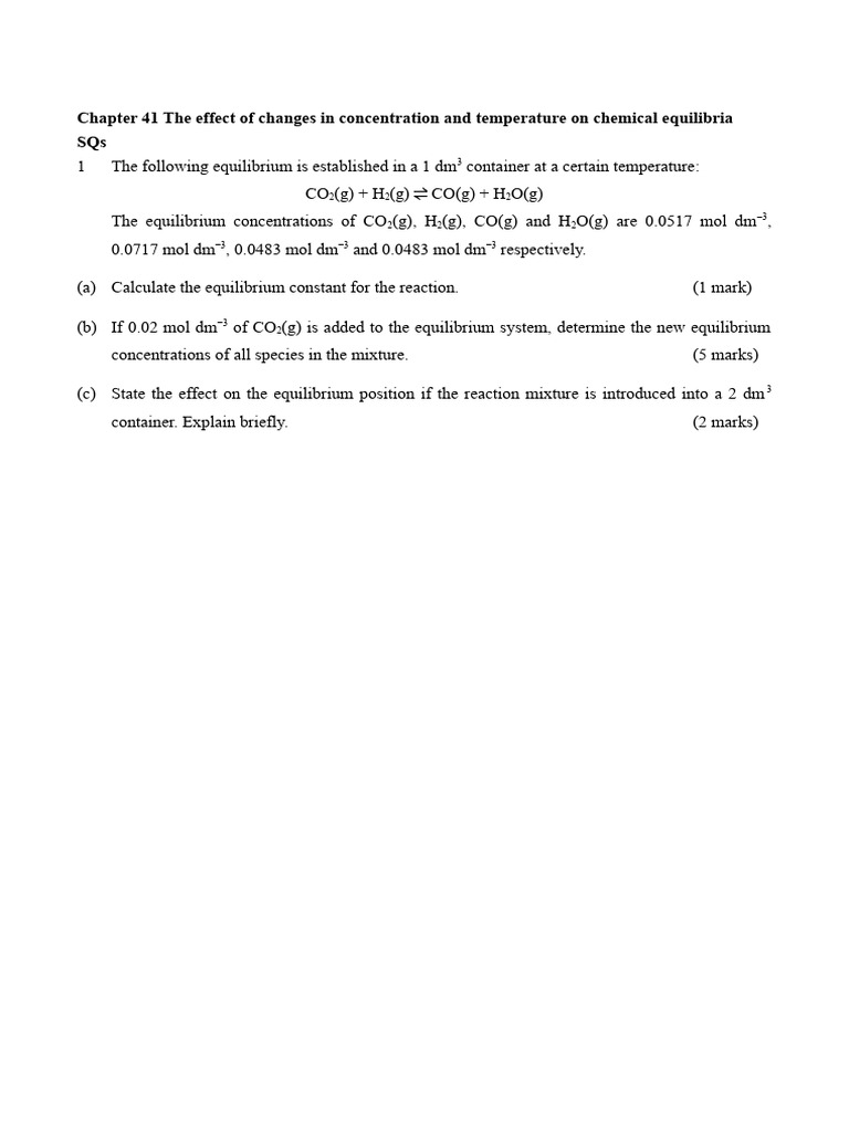F5 Chem Exercise Chapter 41 The Effect of Changes in Concentration and Temperature On Chemical ...