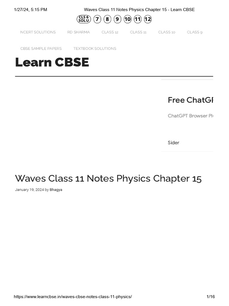 Waves Class 11 Notes Physics Chapter 15 - Learn CBSE FINALE | PDF ... Waves Class 11 Notes Physics Chapter 15 - Learn CBSE FINALE | PDF ...