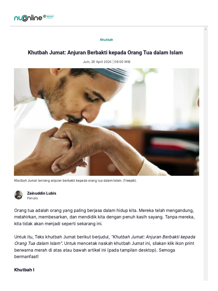 Khutbah Jumat - Anjuran Berbakti Kepada Orang Tua Dalam Islam | PDF