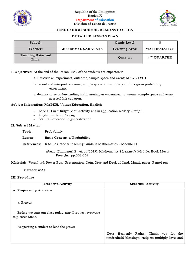 Sarausas, Junrey Ontoy DLP-JHS 4as | PDF | Perpendicular | Probability