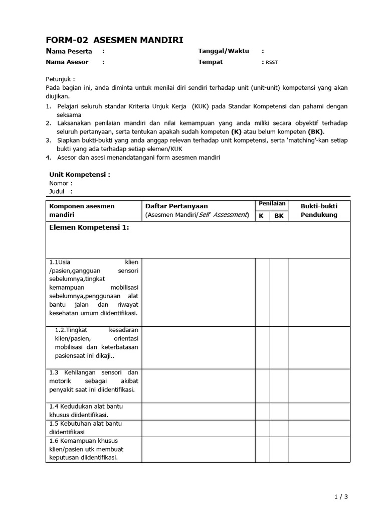 FORM-02 Penilaian Mandiri | PDF