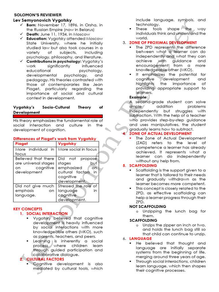 Vygotsky's Socio-Cultural Theory of Development - Watermark | PDF | Behavioural Sciences ...