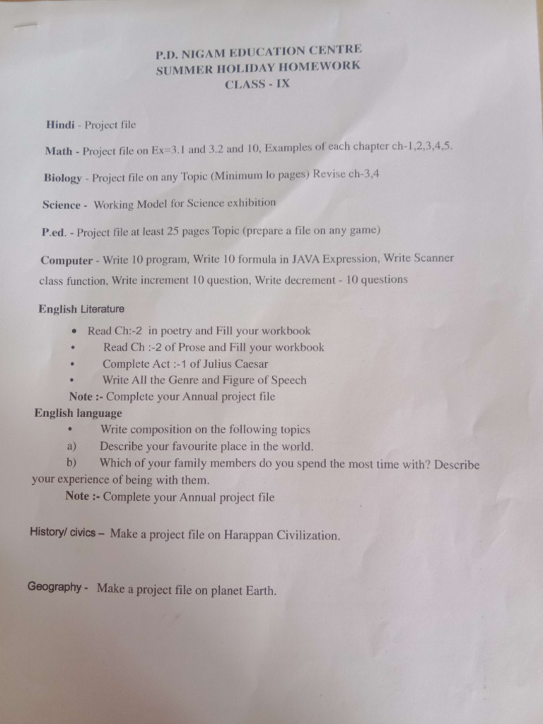 class 9th phase 2 syllabus n holiday homework | PDF