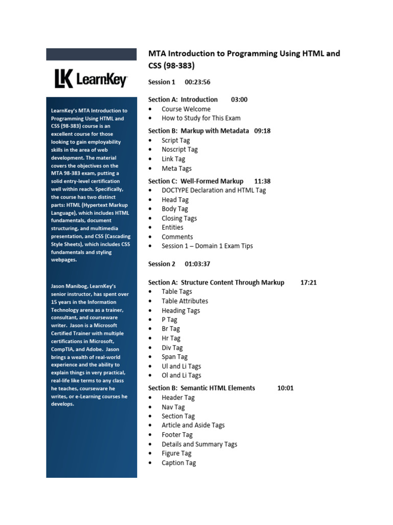 MTAIntroductiontoProgrammingUsingHTMLandCSS (98 383) Outline PDF | PDF ...
