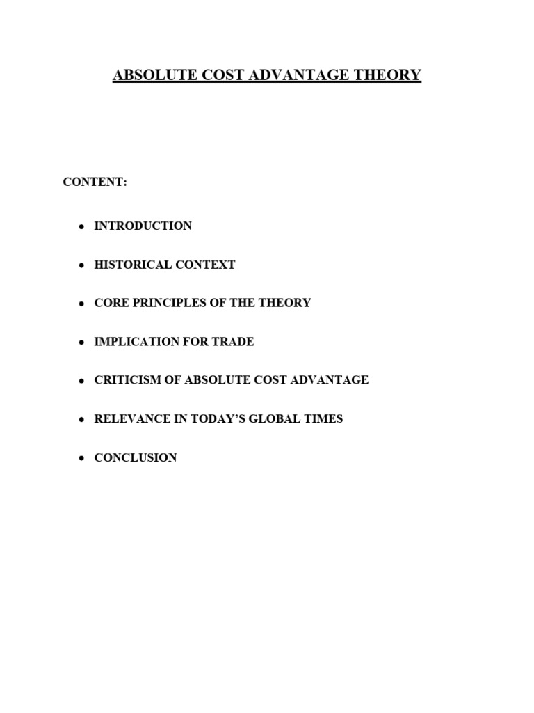 Absolute Cost Advantage Theory | Download Free PDF | Mercantilism | Comparative Advantage