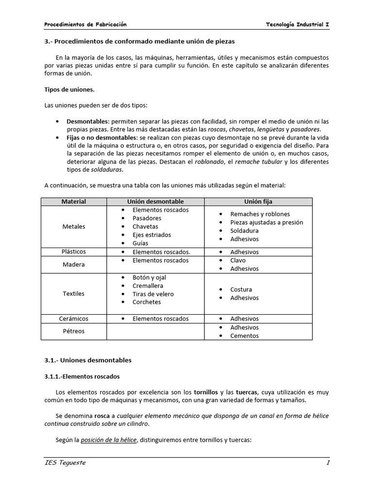 unión de piezas | PDF | Tornillo | Remache