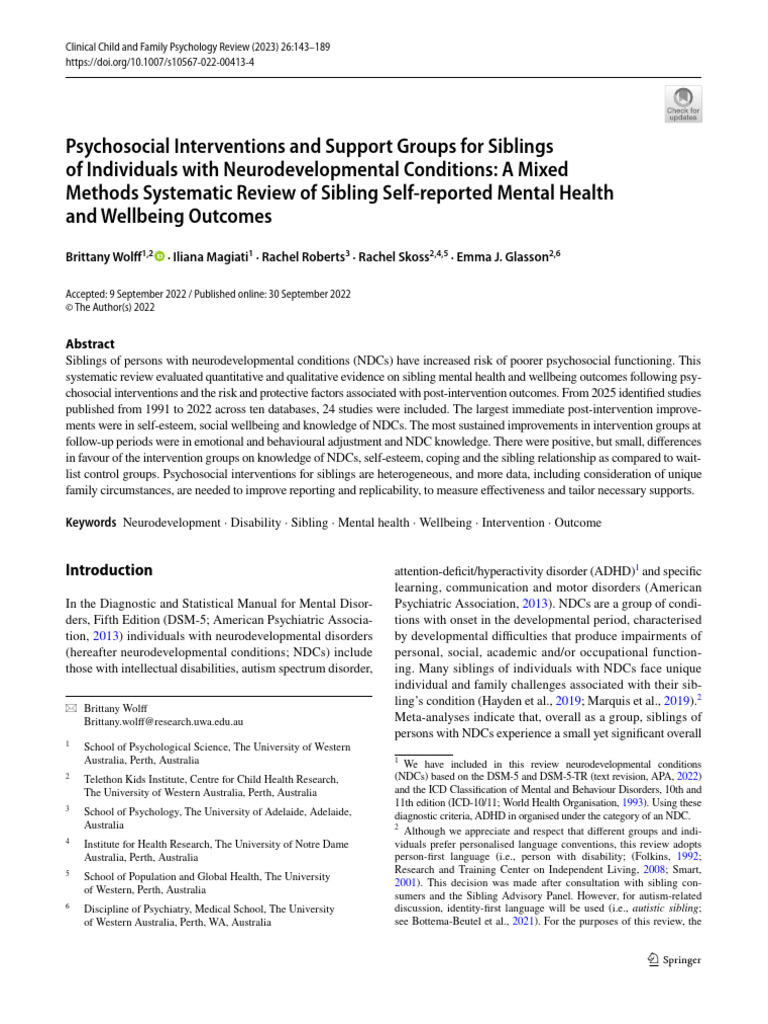 Brittany Wolff Iliana Magiati Rachel Roberts Rachel Skoss Emma J ...