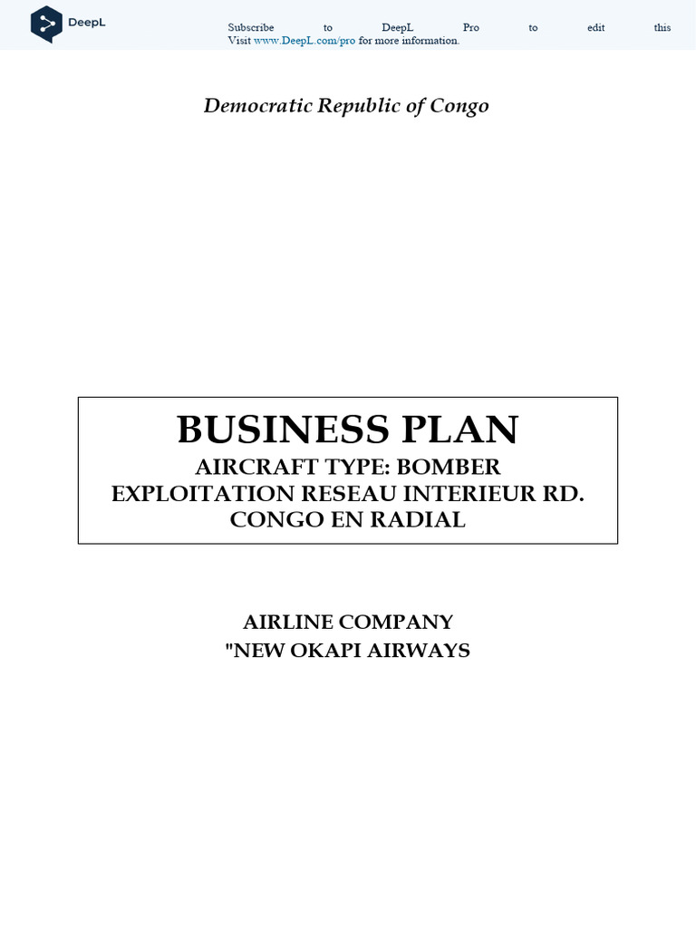 Business Plan Type D'avion Bombardier Reseau Interieur RDC Okapi | PDF | Democratic Republic Of ...