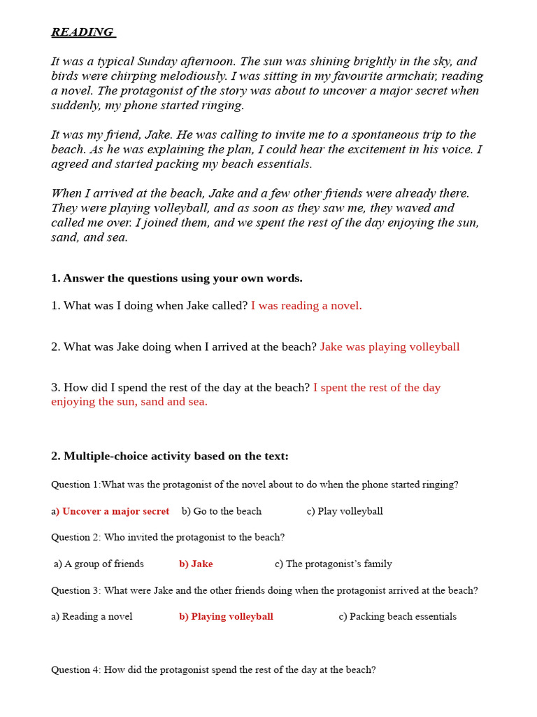 Reading Past Continuous With Activities With Key | PDF