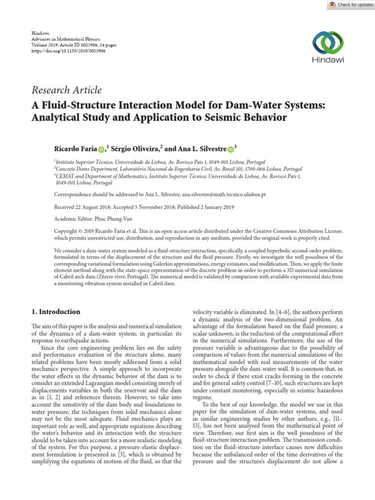 A Fluid-Structure Interaction Model For Dam-Water Systems Analytical Study and Application To ...