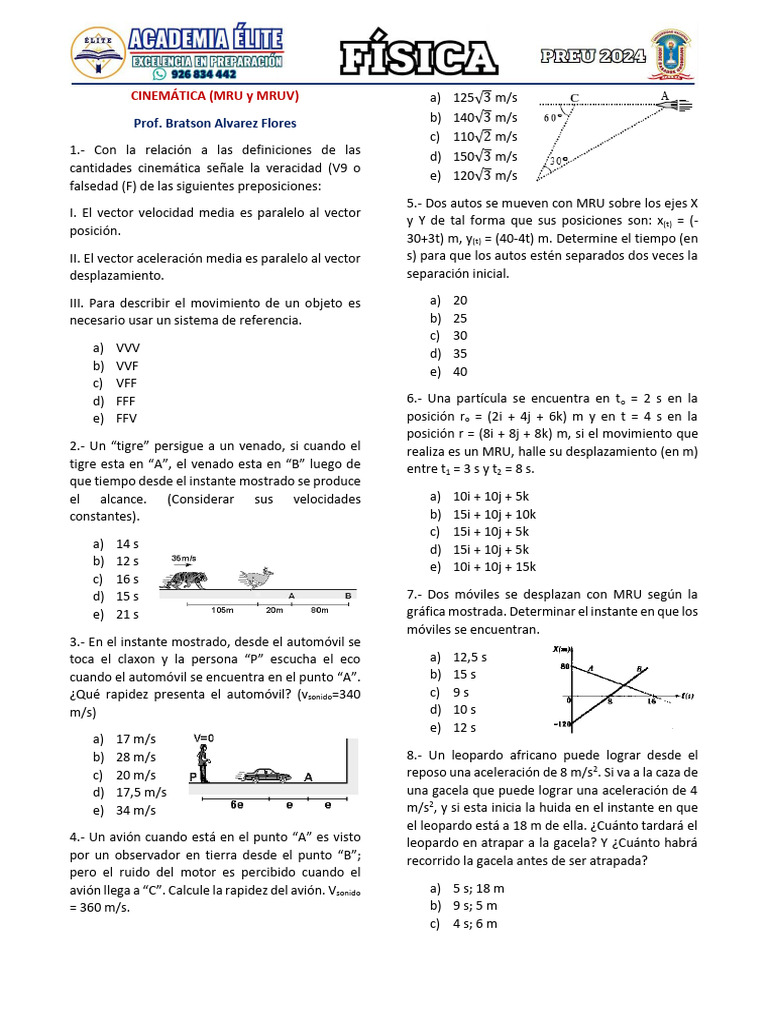 Tema 02 - Cinemática MRU y MRUV | PDF | Cinemática | Velocidad
