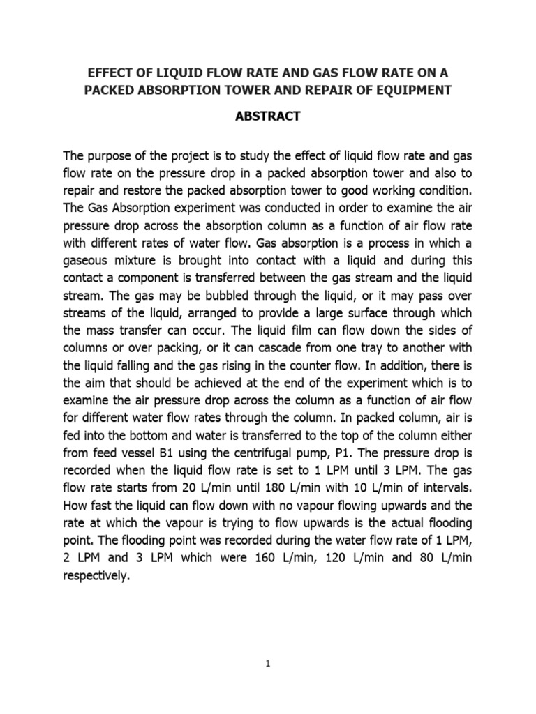 Effect of Liquid Flow Rate and Gas Flow Rate On A Packed Absorption Tower and Repair of ...