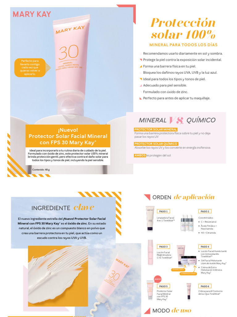 TARJETON PROTECTOR SOLAR FACIAL MINERAL CON FPS 30 MARY KAY | PDF | Protector solar | Óxido de zinc