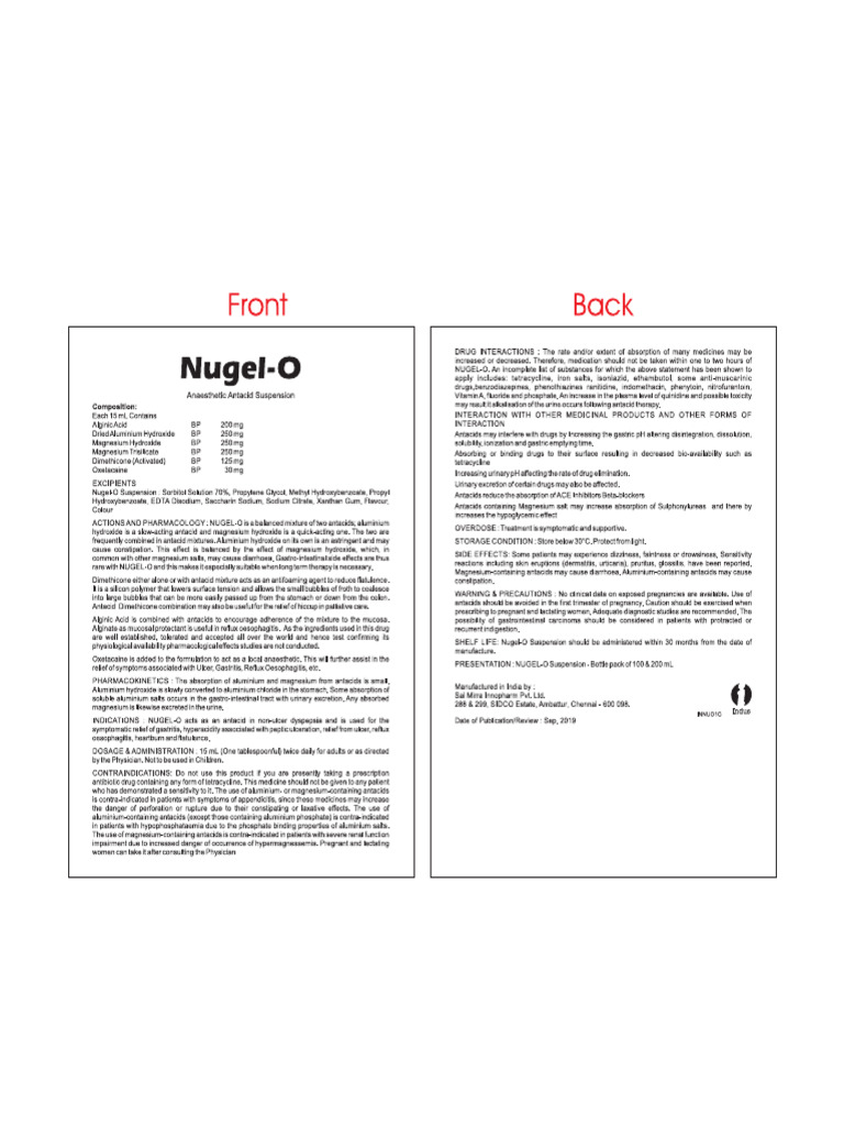 Nugel-O Anaesthetic Antacid Suspension (1) | PDF
