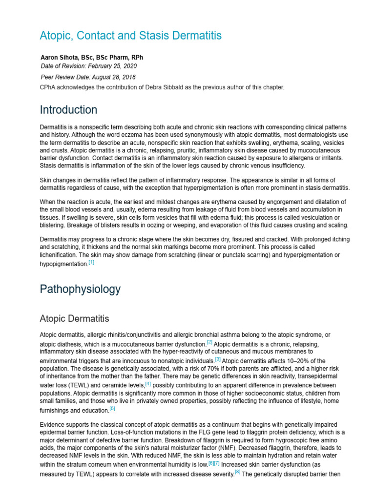 Atopic, Contact and Stasis Dermatitis | PDF | Dermatitis | Allergy