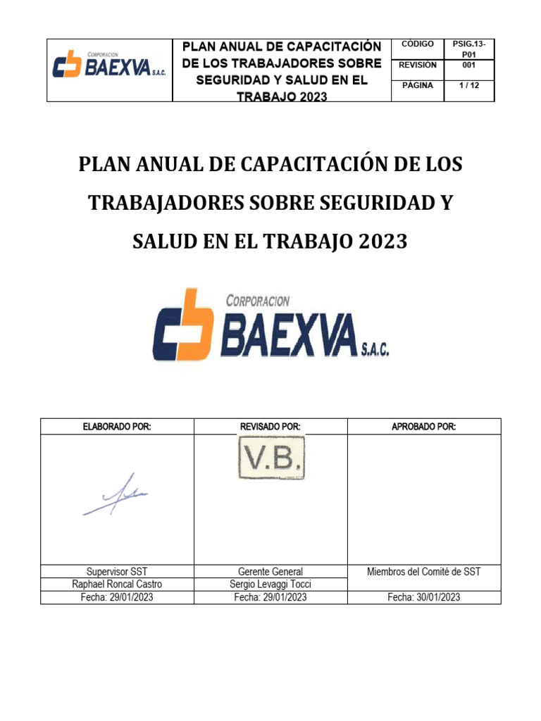 PLAN ANUAL DE CAPACITACIôN DE LOS TRABAJADORES SOBRE SEGURIDAD Y SALUD EN EL TRABAJO 2023 ...
