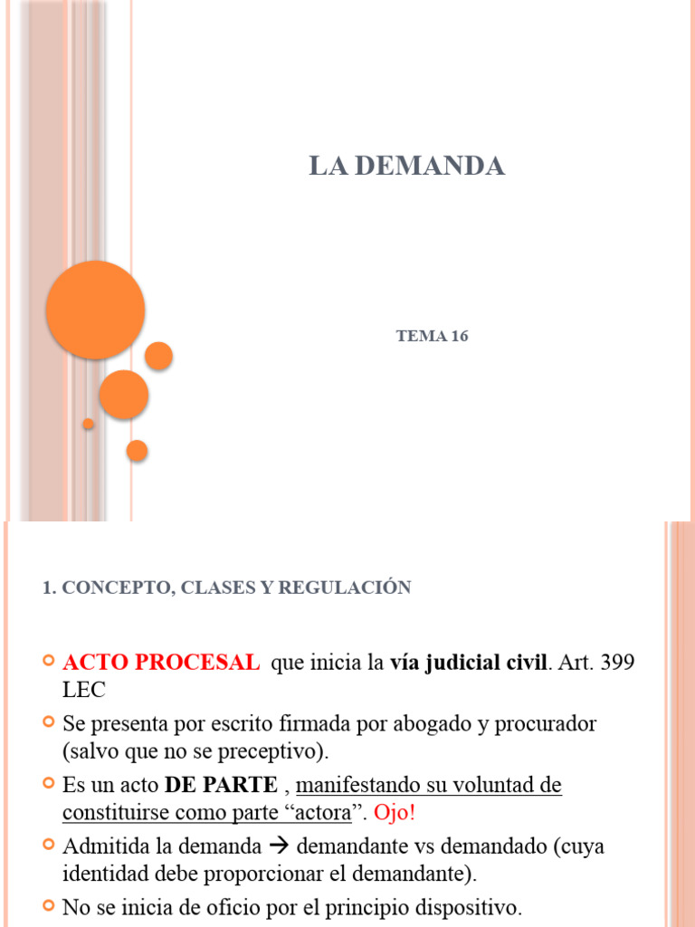 Tema 16. - La Demanda | PDF | Demanda judicial | Judicaturas