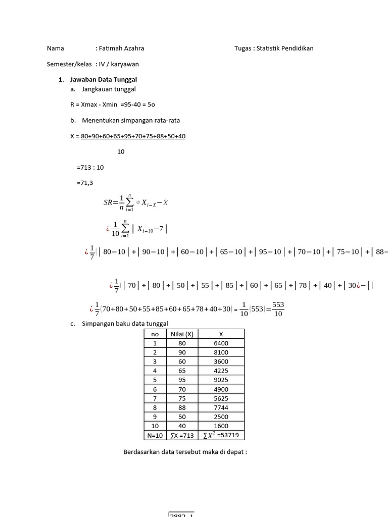 Statistik Fatimah Ukuran Penyebaran Data | PDF