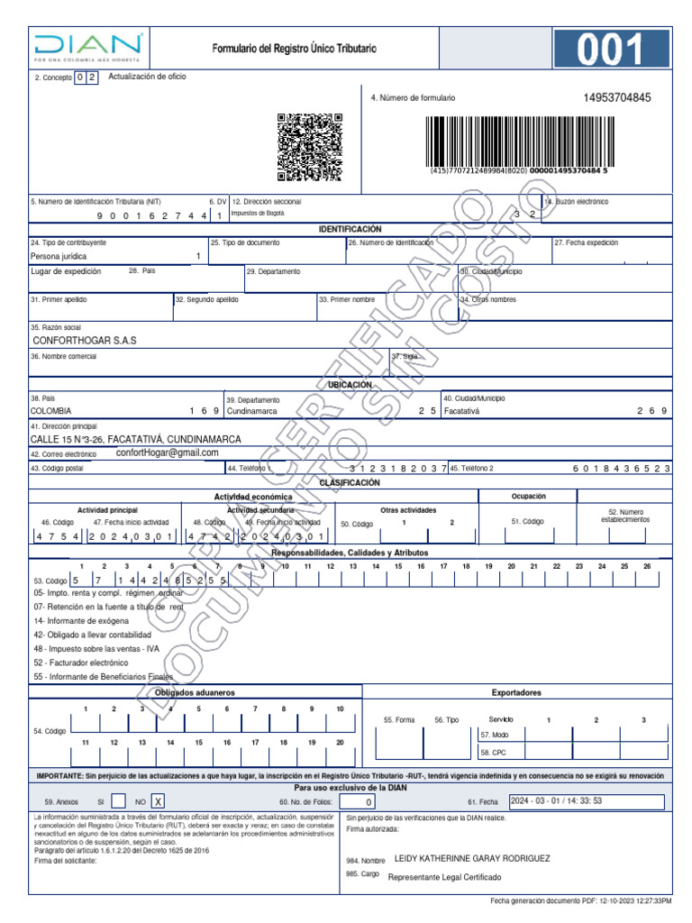 Registro Único Tributario RUT Colombia | PDF