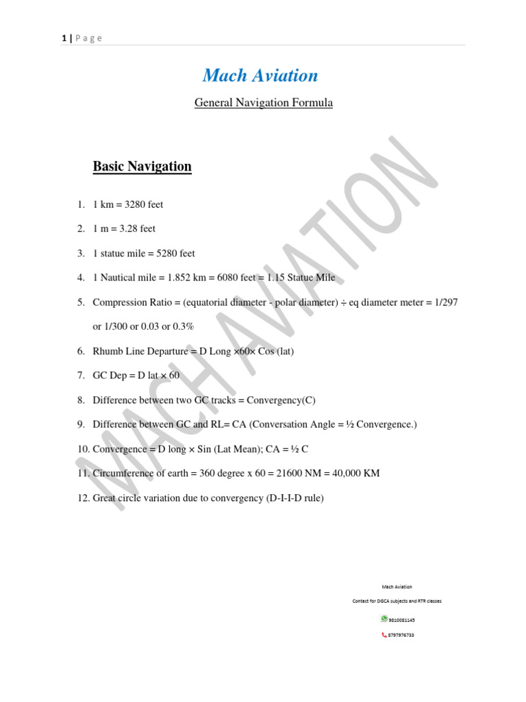 General Nav Formula | PDF | Metrology | Navigation