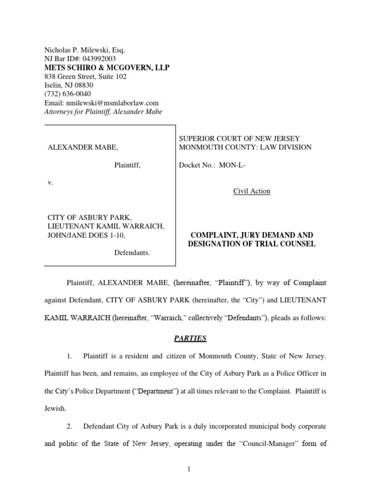 Alexander Mabe complaint | PDF | Damages | Hostile Work Environment