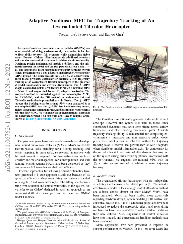Adaptive Nonlinear MPC For Trajectory Tracking of An Overactuated Tiltrotor Hexacopter | PDF ...