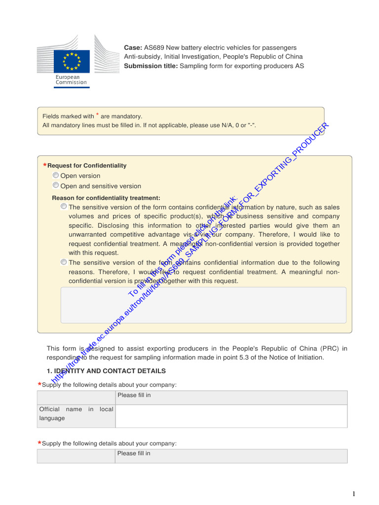Sampling Form Exporting Producers | PDF