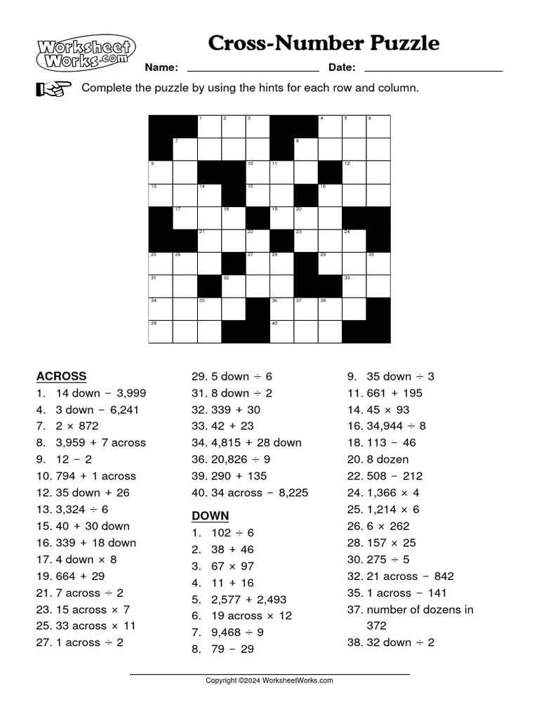 WorksheetWorks_CrossNumber_Puzzle_2 | Download Free PDF | Puzzles ...