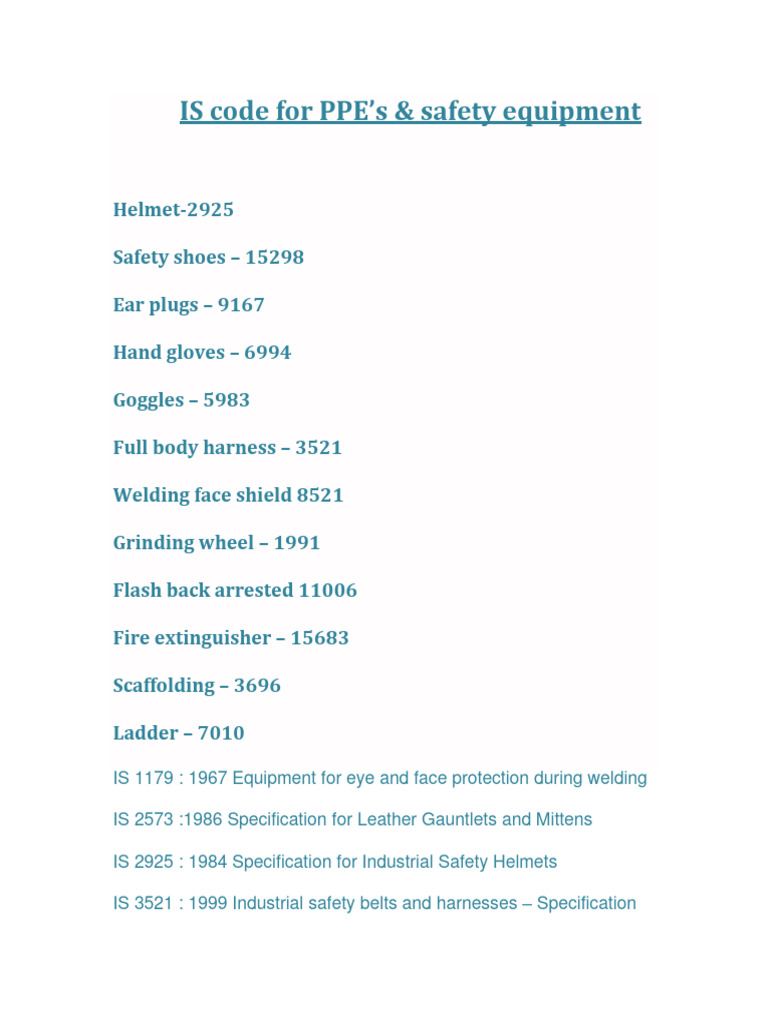 Is Code For PPE's & Safety Equipment | PDF | Personal Protective Equipment | Equipment