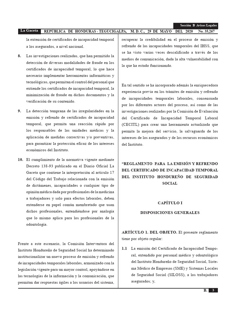 Reglamento Incapacidad Temporal IHSS 03 | PDF | Negocios | Finanzas y dinero