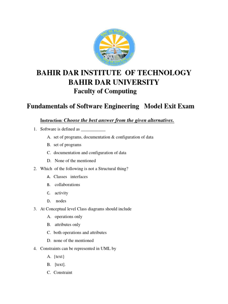 Fundamentals of Software Engineering Exit Exam Without Answer | PDF ...
