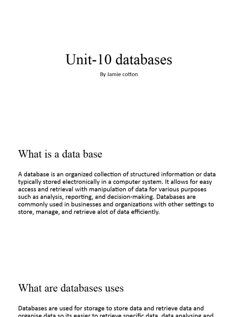 Unit-10 Databases | PDF | Databases | Data Unit-10 Databases | PDF | Databases | Data