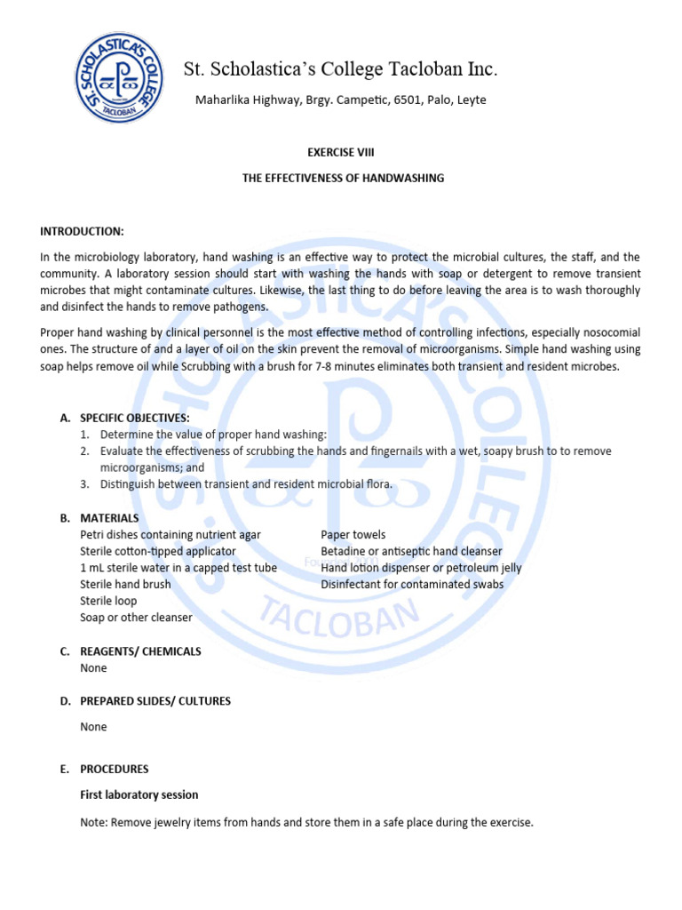 E8 Effectiveness of Handwashing | PDF | Hand Washing | Microbiology